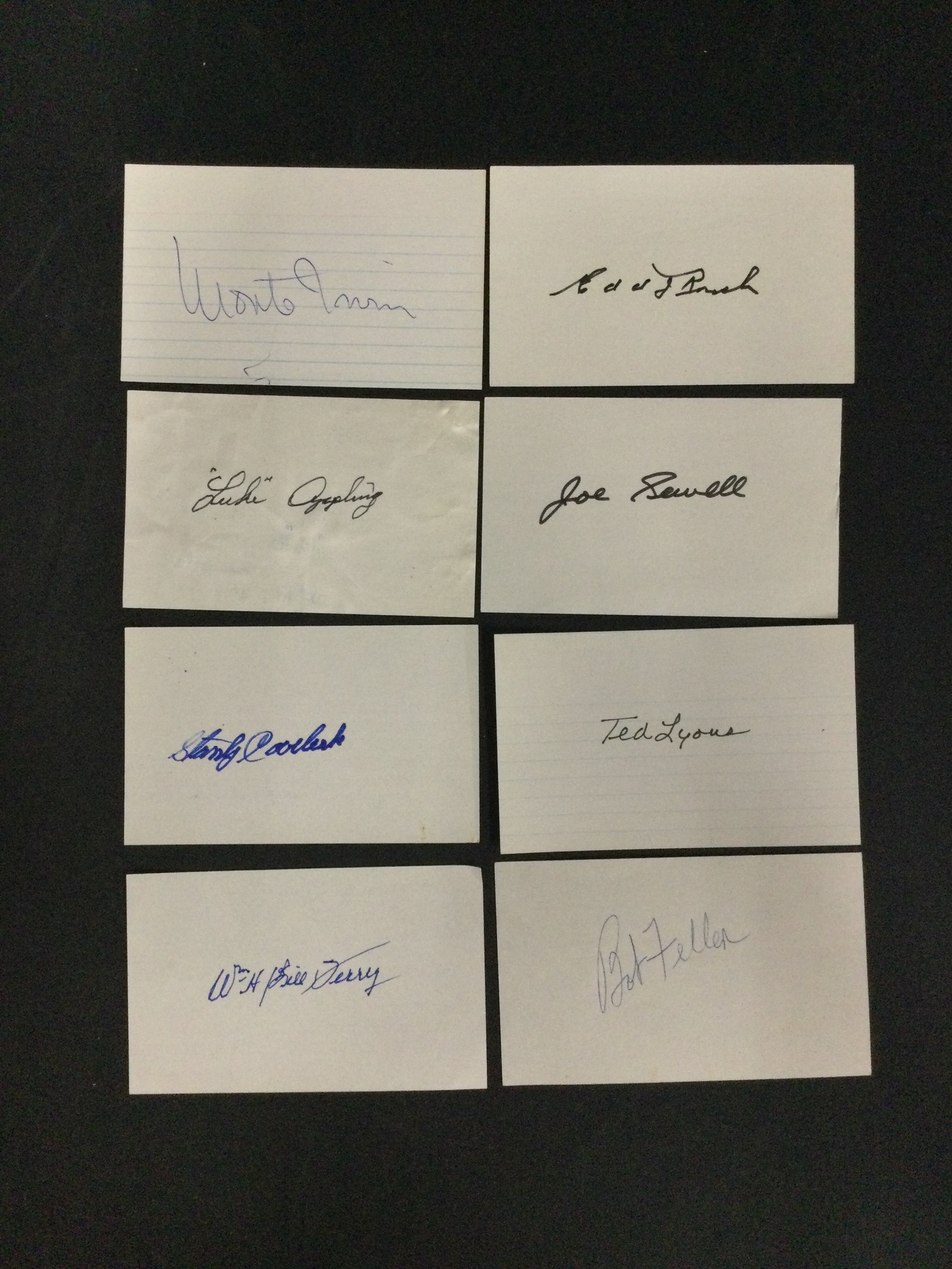 Lot of 8 HOF Signed Baseball Index Cards: Monte Irvin, Bill Terry, App ...