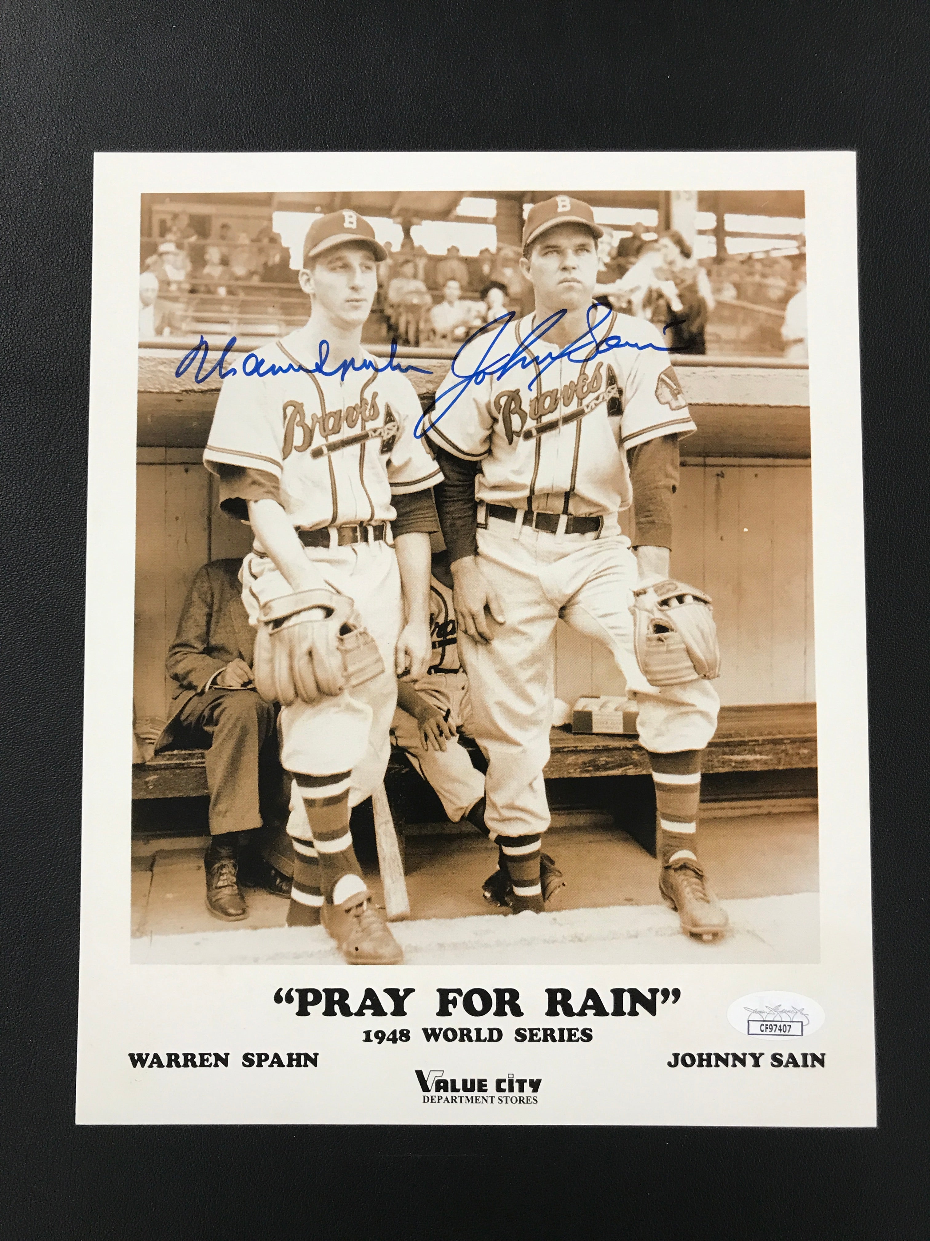 Boston Braves "Pray for Rain" Warren Spahn & Johnny Sain Dual Autograp ...